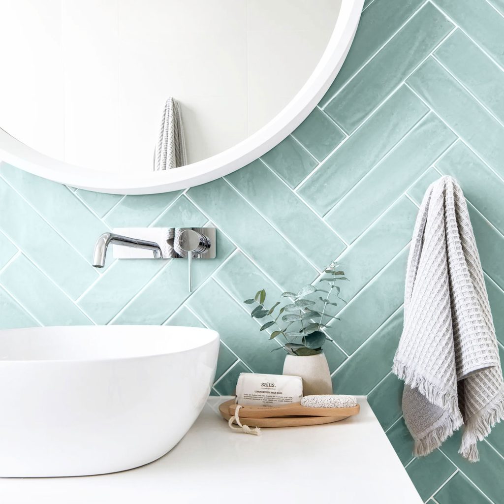 Metro Tiles Light Green Bumpy Gloss 7.5x30cm - Top Ceramics