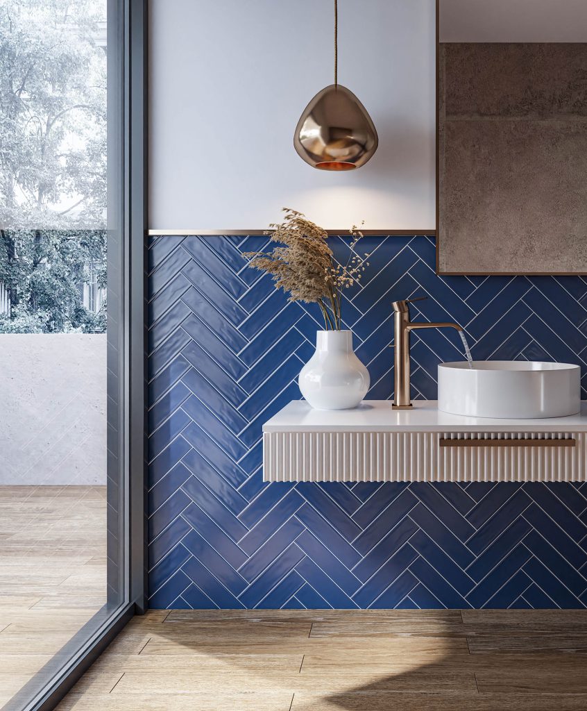 Metro Tiles Navy Blue Bumpy Matt/Satin 7.5x30cm - Top Ceramics